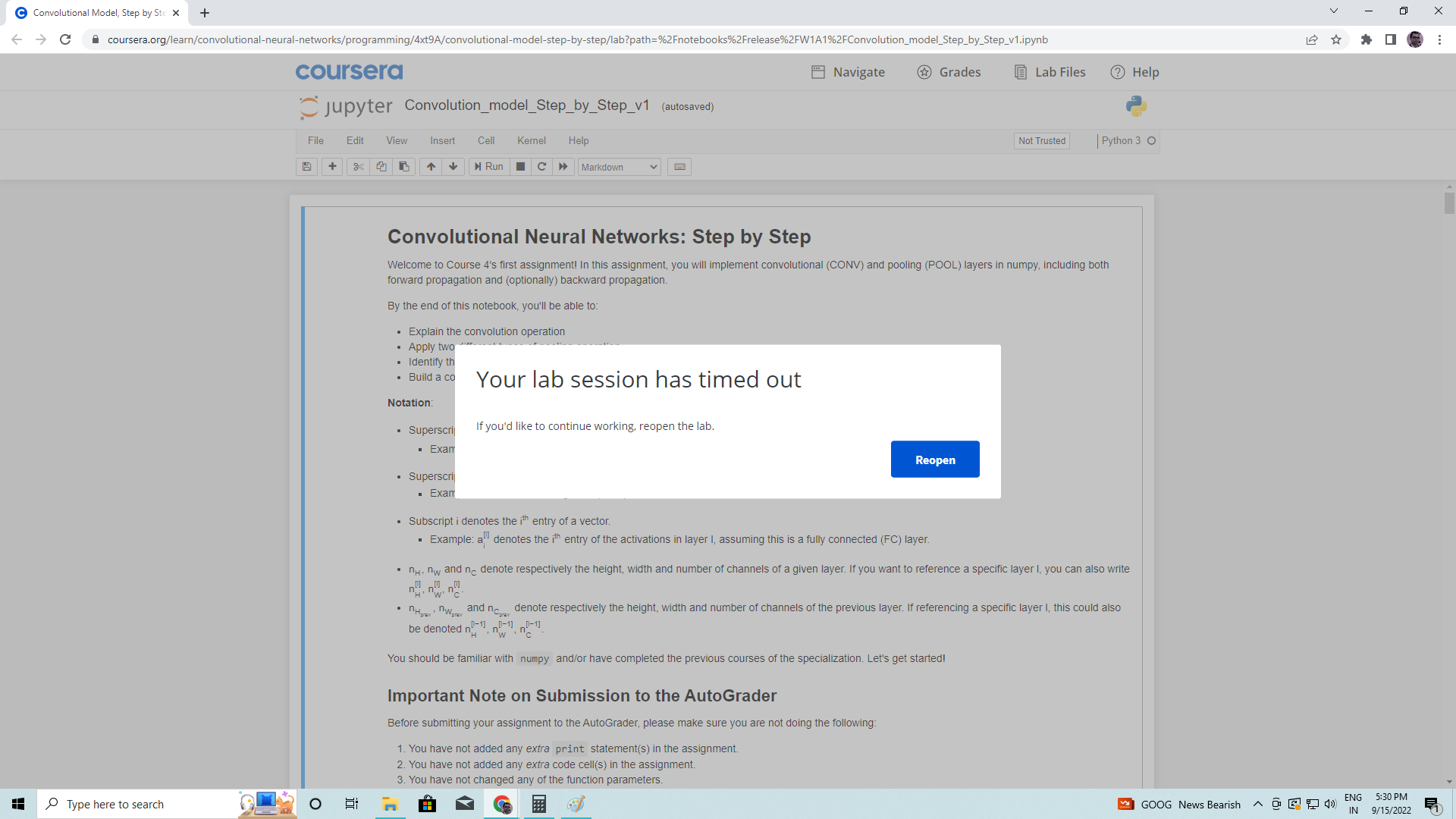 Error in opening lab session in web browser (timed out) - Convolutional ...
