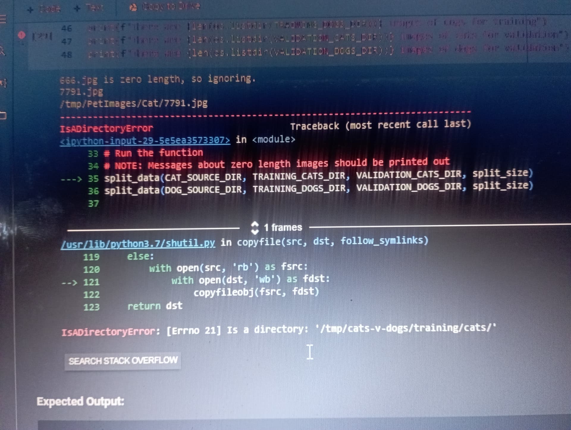 Unable To Copy Files From Source File To Training Validation Directory Convolutional Neural