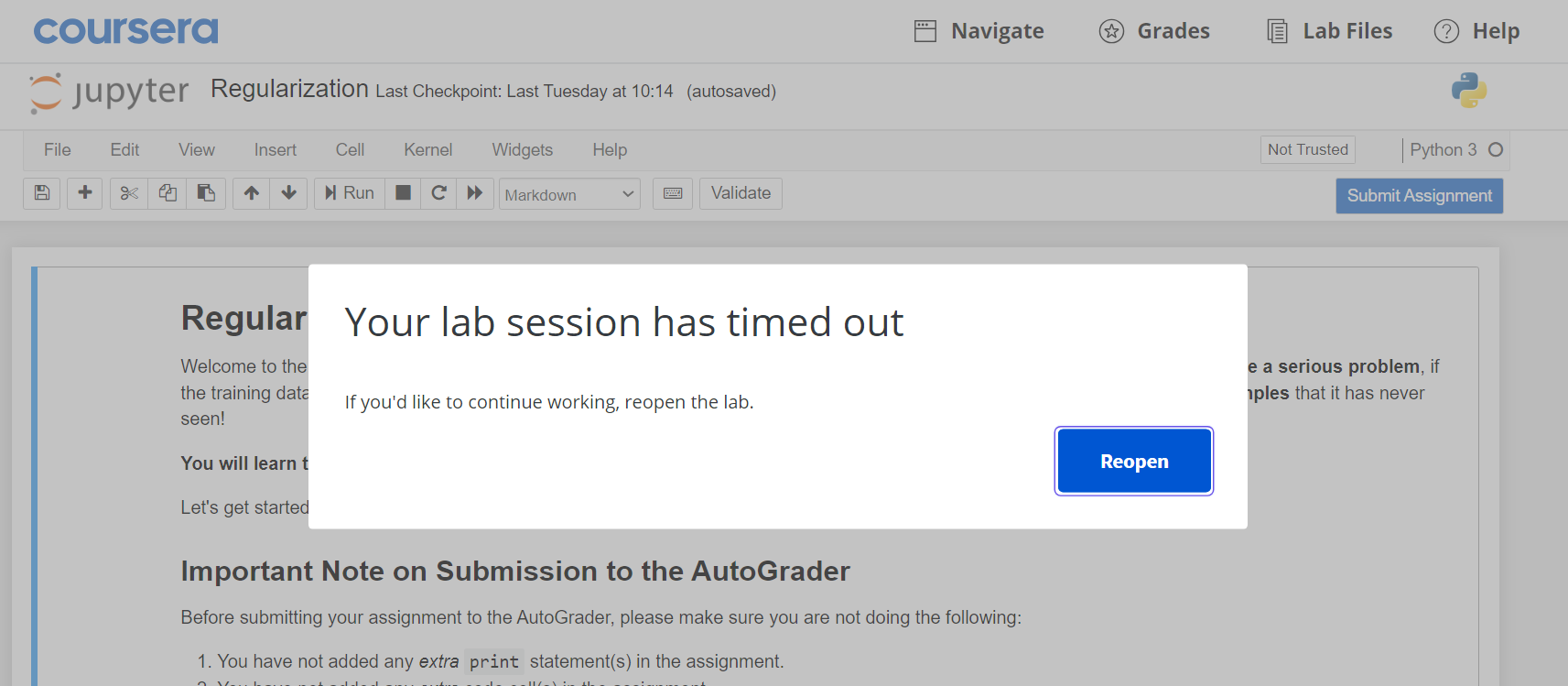 Coursera Labs wont open - Improving Deep Neural Networks: Hyperparameter tun - DeepLearning.AI