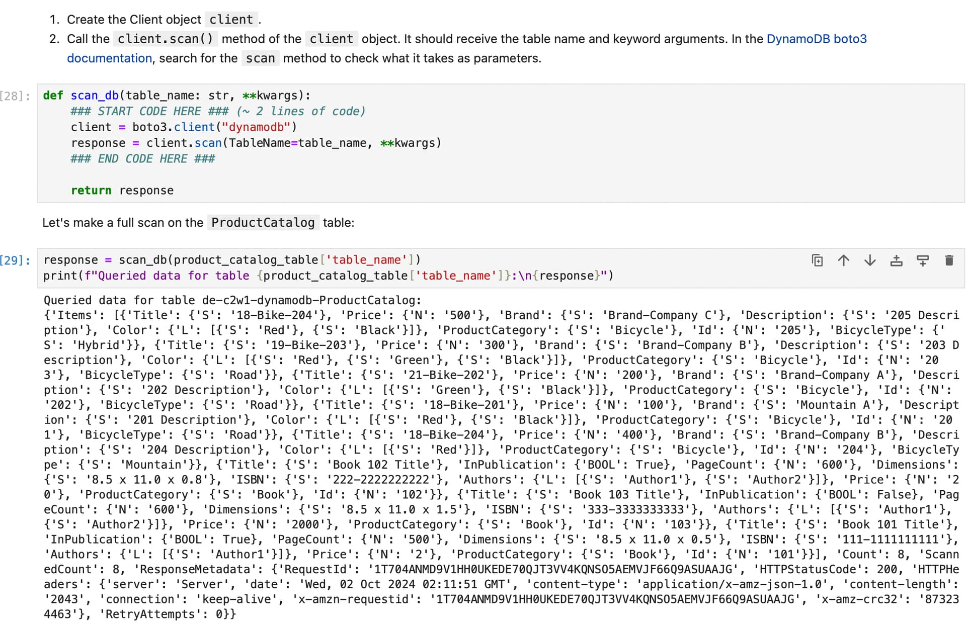 Course 2 - Introduction to Source Systems - DynamoDB - Practice Lab 2 - Scan - Source Systems ...
