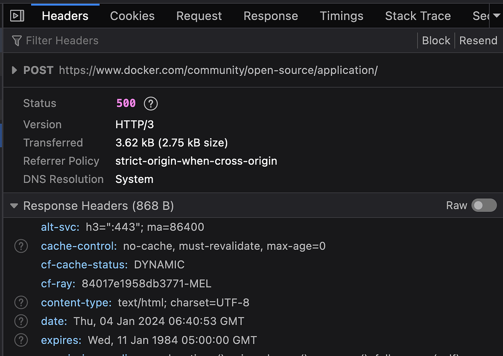 Issue Trying To Submit Docker Sponsored Open Source Program Getting