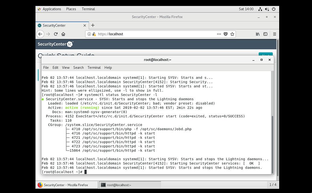 Tenable.SC service in 'active (exited)' state. Cant get service to keep ...