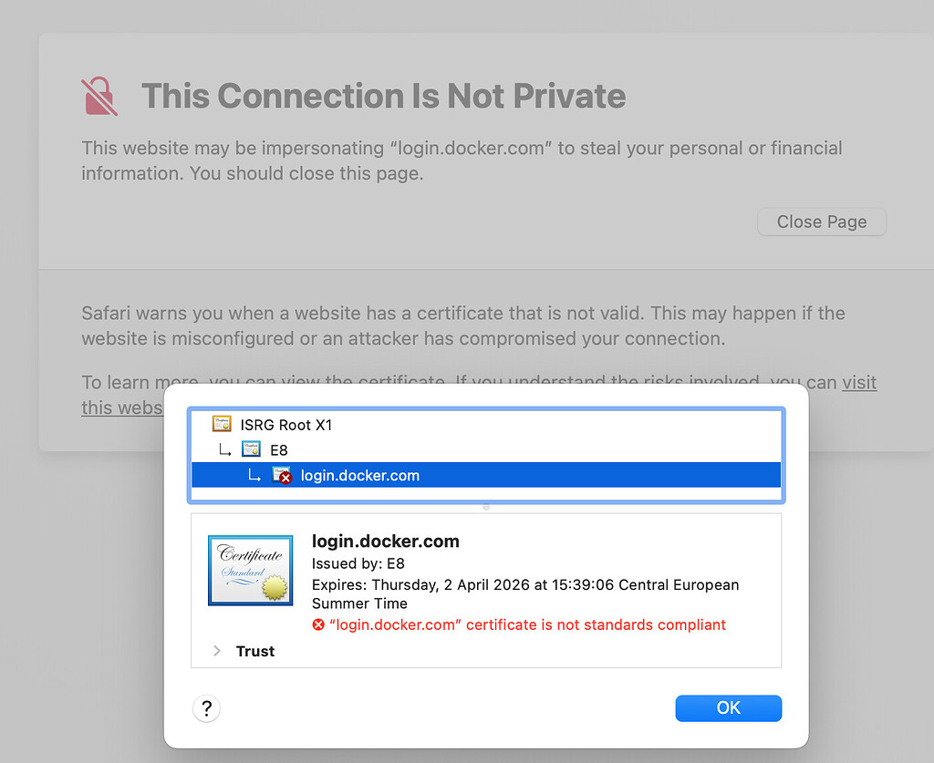 Cannot login: certificate is not standards compliant - Support - Docker ...