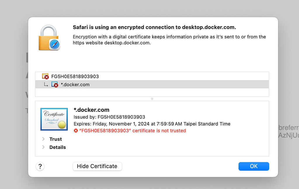 The Ssl Certificate Of The Macwindows Client Download Site Is Invalid Docker Desktop Docker