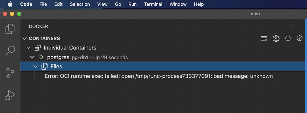 Postgres Container Has Oci Runtime Exec Error How Can I Resolve This