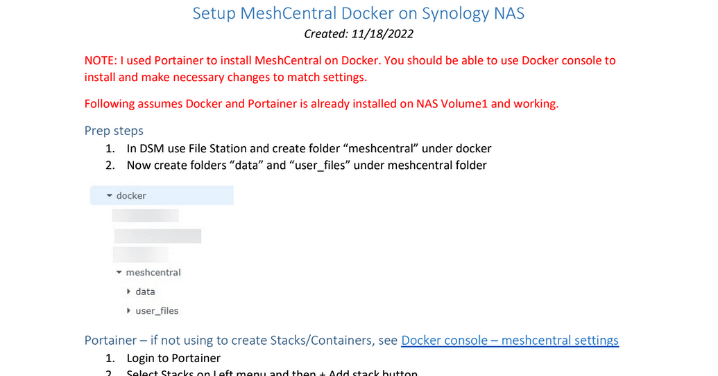 Meshcentral Docker container on a Synology NAS - General - Docker ...