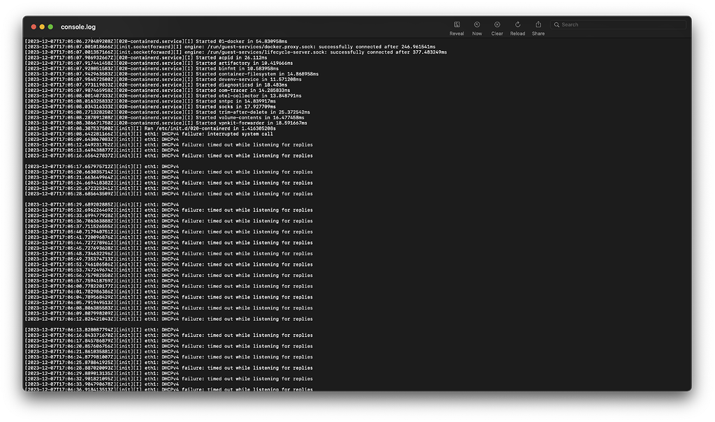 Docker Console.log: DHCPv4 failure: timed out while listening for replies - Docker Desktop ...