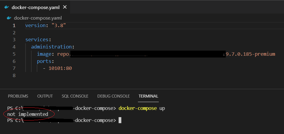 Docker compose Up Returns not Implemented What Worng Compose 