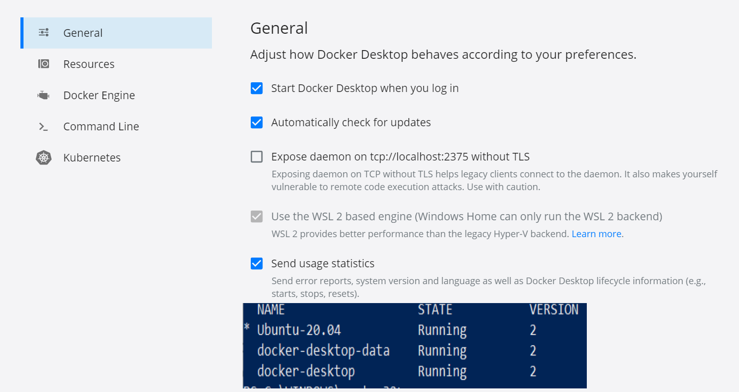 Option To Enable Wsl2 Greyed Out But My Wsl Was Wsl2 Docker Desktop For Windows Docker 
