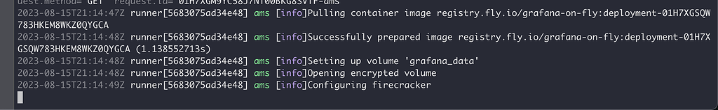 Deploy stuck on 'Configuring firecracker' - Fly.io