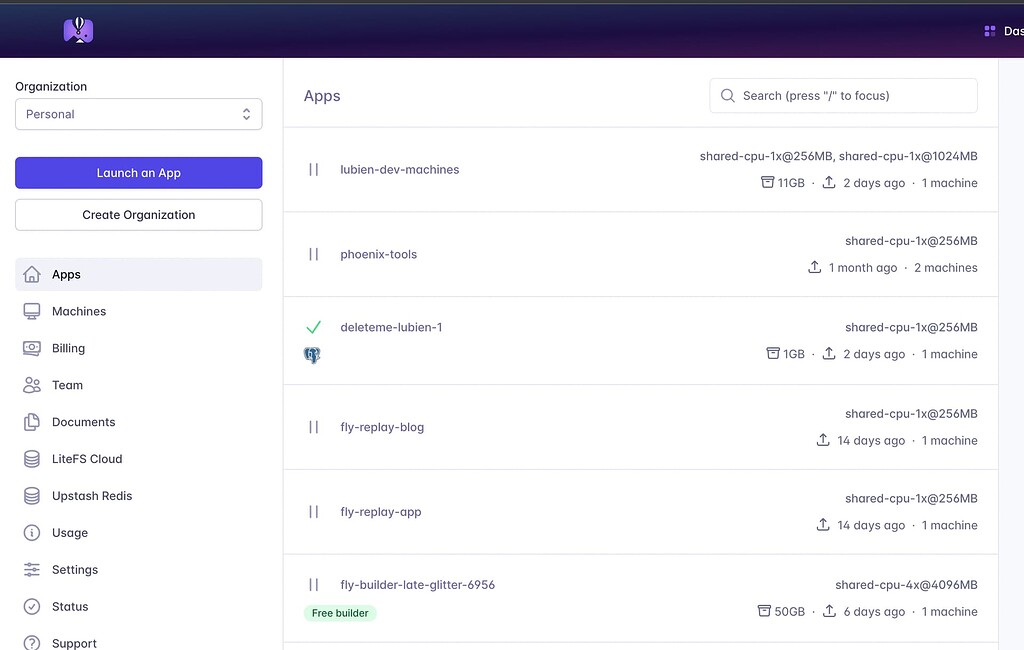 Improved apps dashboard load speeds and show proper machine sizes ...
