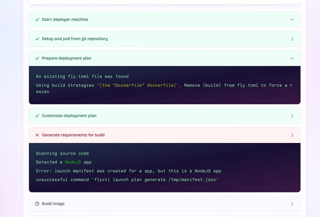 A docker app is being detected as a node app - JavaScript - Fly.io