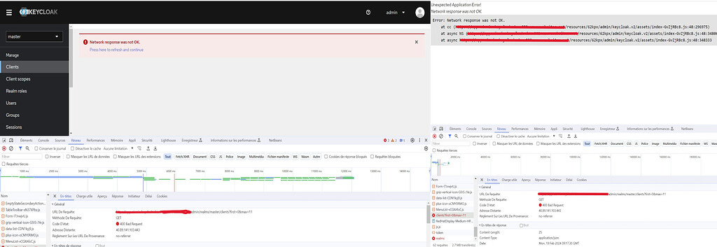Keycloak Deployment Issue Unexpected Application Error Network Response Was Not Ok Getting