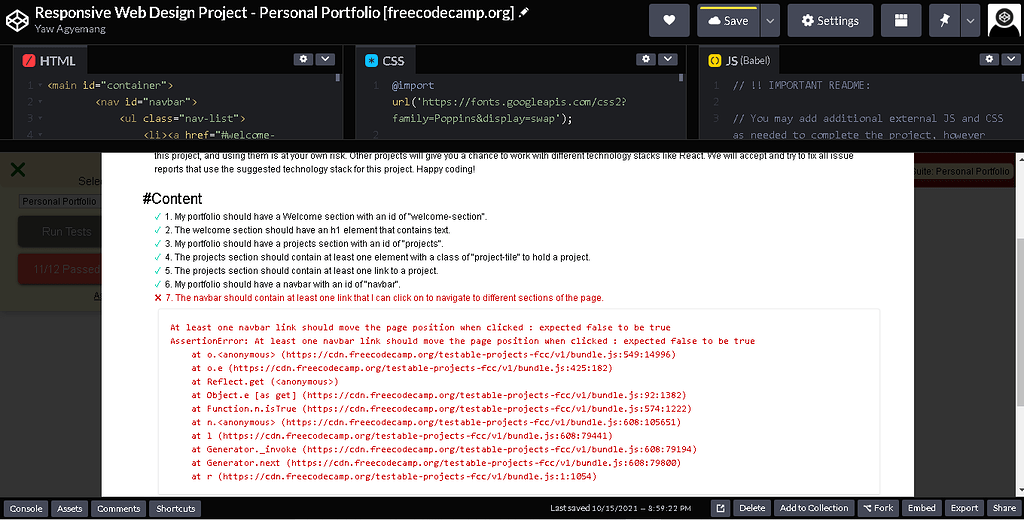 Responsive Web Projects-Personal Portfolio-STUCK - HTML-CSS - The freeCodeCamp Forum