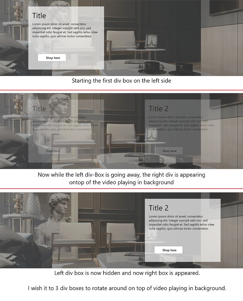 3 div container rotating ontop of video in background - HTML-CSS - The ...