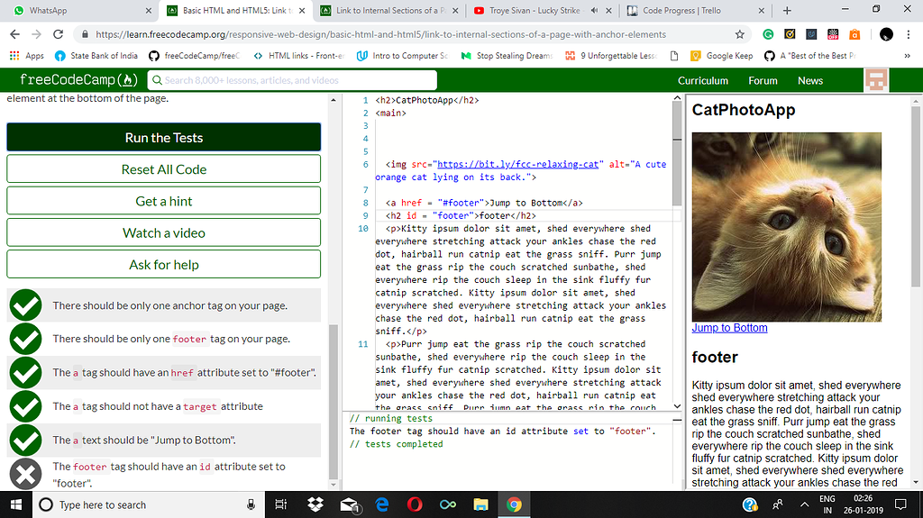 How to add footer tag so that id attribute is set to "footer"? Help me ...