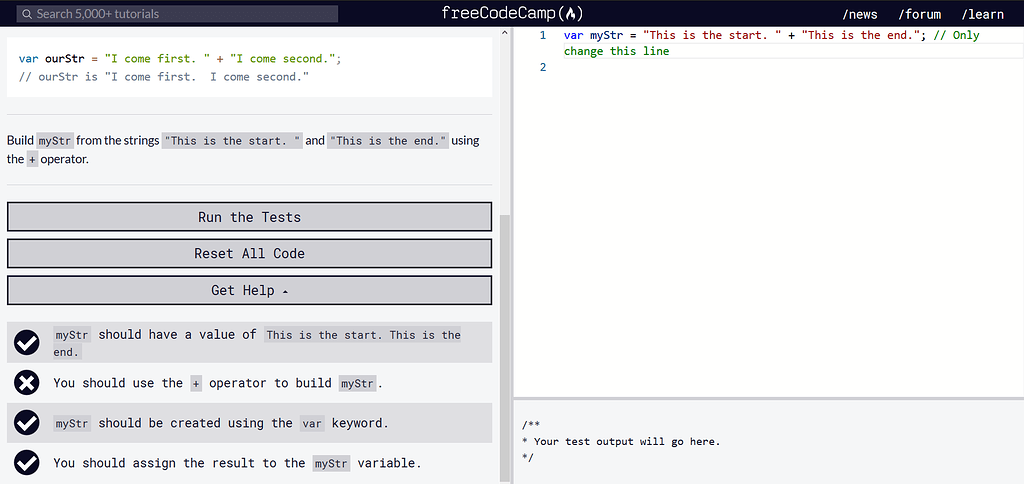 Concatenating Strings with Plus Operator Solution - JavaScript - The freeCodeCamp Forum