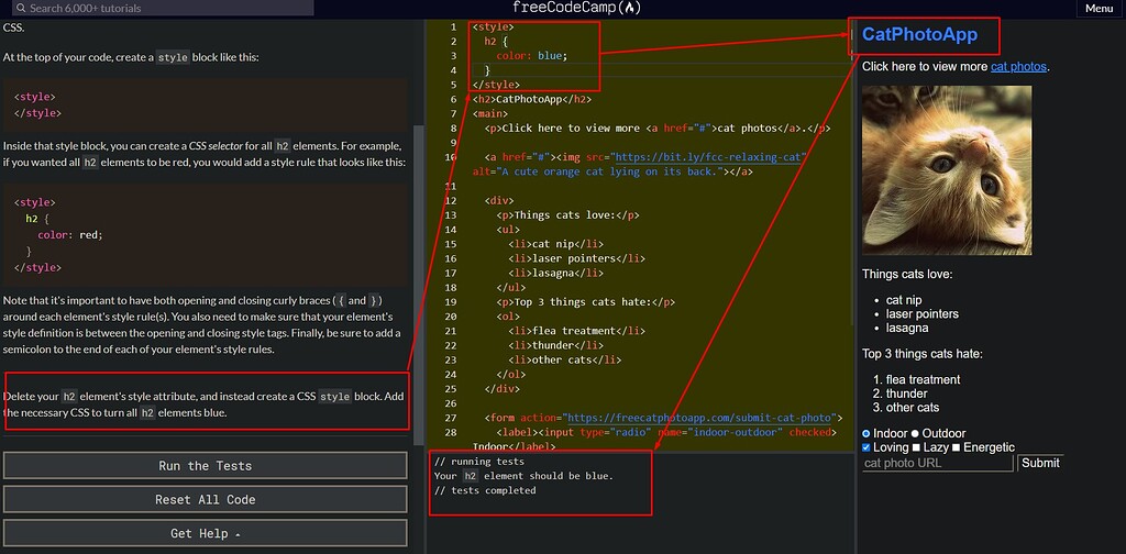 Running tests - Your h2 element should be blue - HTML-CSS - The ...