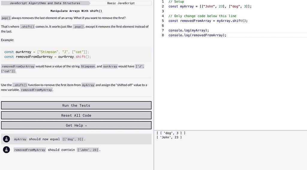 Issue with .shift() ouput - JavaScript - The freeCodeCamp Forum