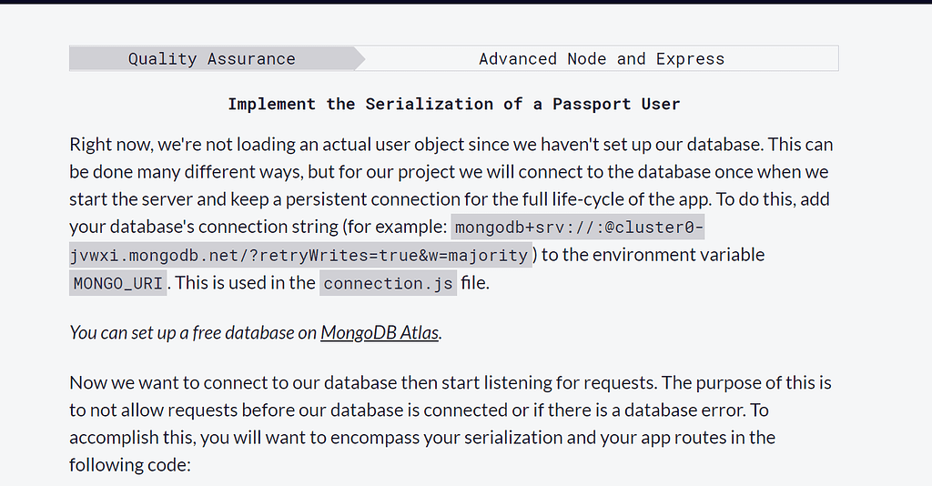 Implement the Serialization of a Passport User (Database connection should be present (Cannot ...