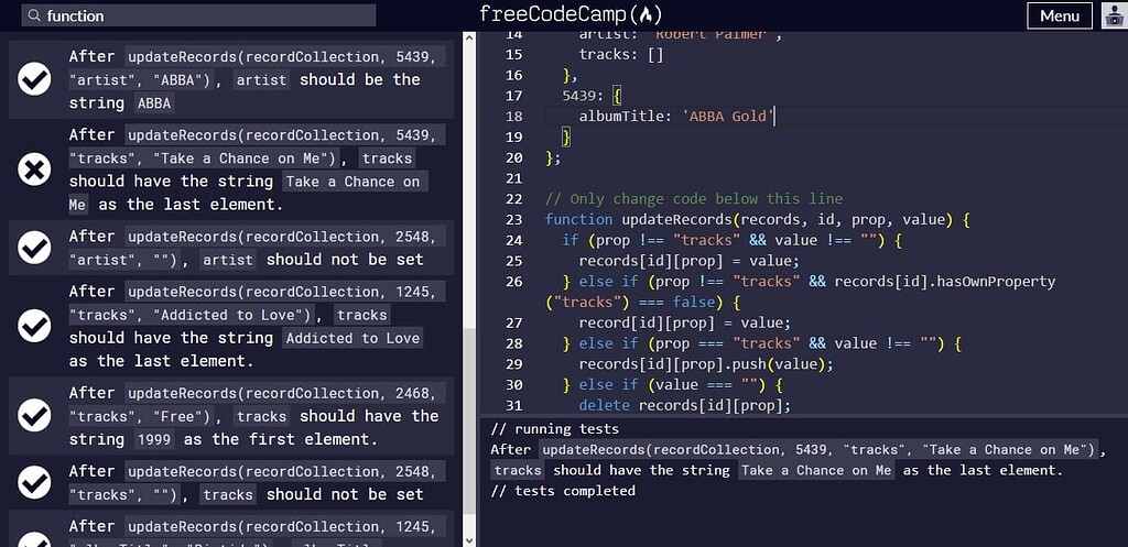 Recordcollection update - JavaScript - The freeCodeCamp Forum