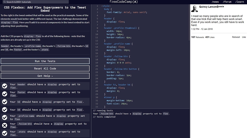 "CSS Flexbox: Add Flex Superpowers to the Tweet Embed" Error - freeCodeCamp Support - The ...