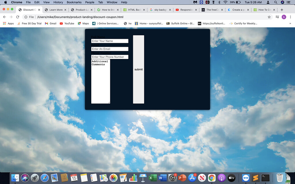 How Do I Reshapeheight Position Submit Button Html Css The Freecodecamp Forum 