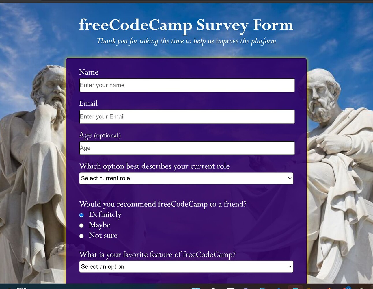 Survey Form - Build a Survey Form - HTML-CSS - The freeCodeCamp Forum