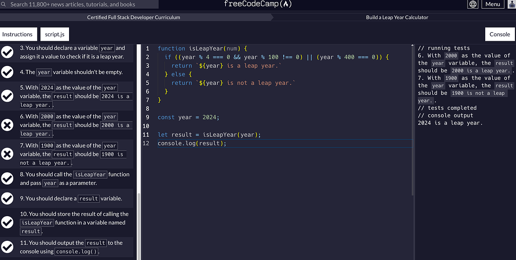 Build a leap year calculator test - JavaScript - The freeCodeCamp Forum