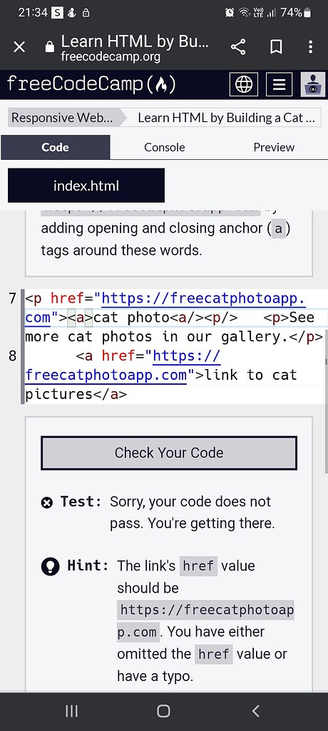 Learn HTML by Building a Cat Photo App - Step 12 - HTML-CSS - The freeCodeCamp Forum