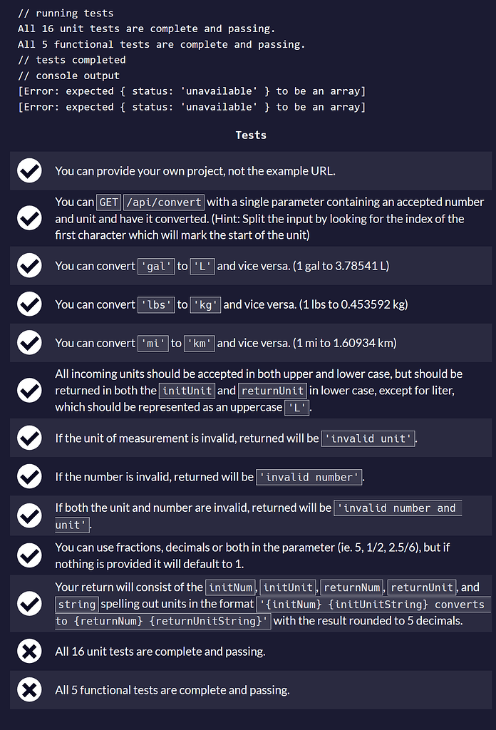 Local Tests Passing But Failing On Fcc For Quality Assurance Projects Metric Imperial