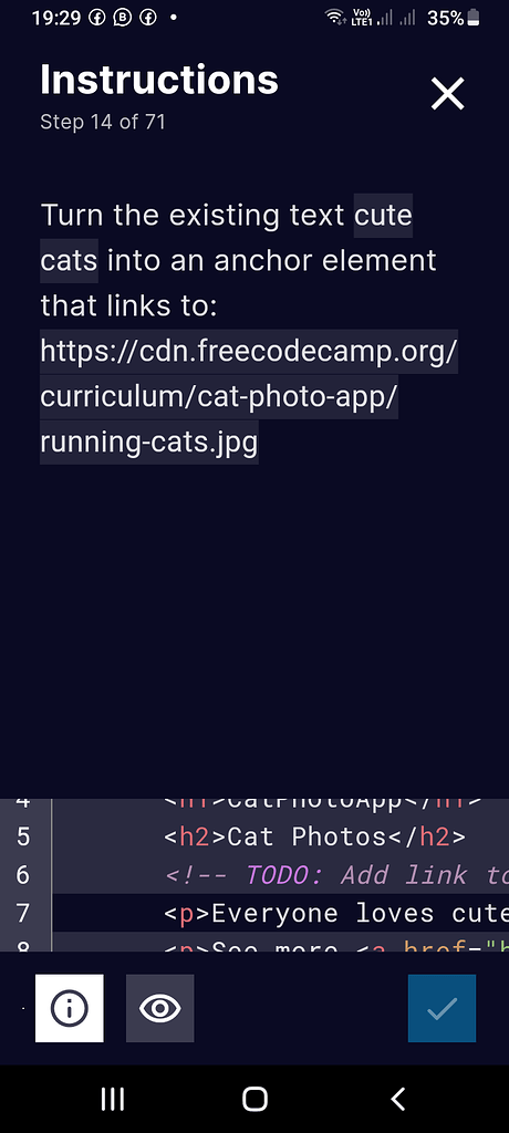 Learn HTML by Building a Cat Photo App - Step 14 - HTML-CSS - The freeCodeCamp Forum