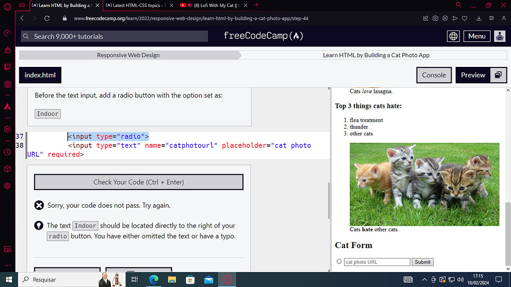 Learn HTML by Building a Cat Photo App - Step 44 - HTML-CSS - The freeCodeCamp Forum