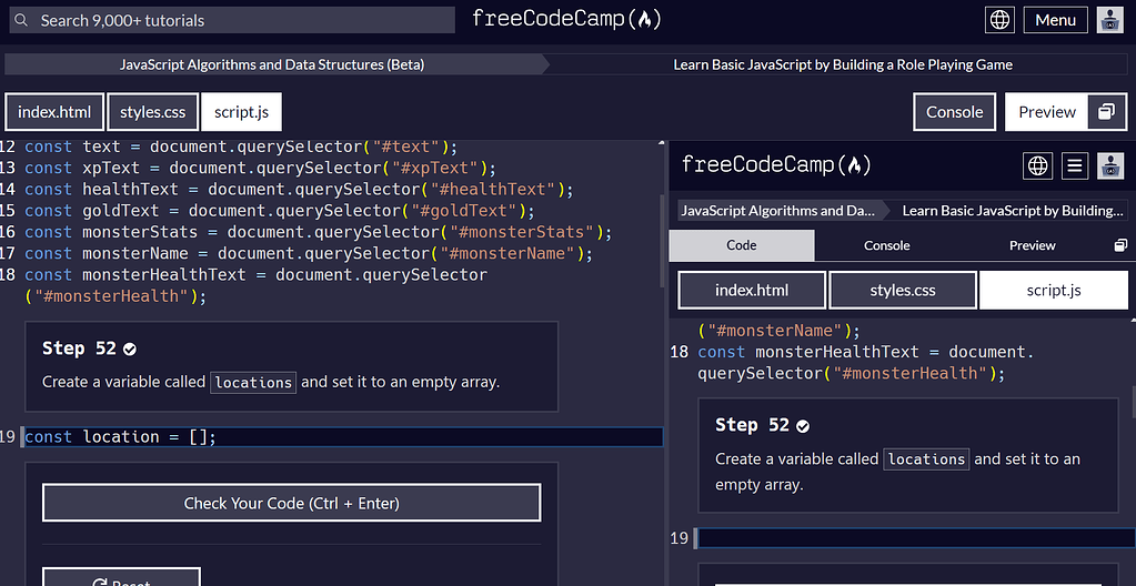 Cool issue in the "Role play Game" step 52 - JavaScript - The freeCodeCamp Forum