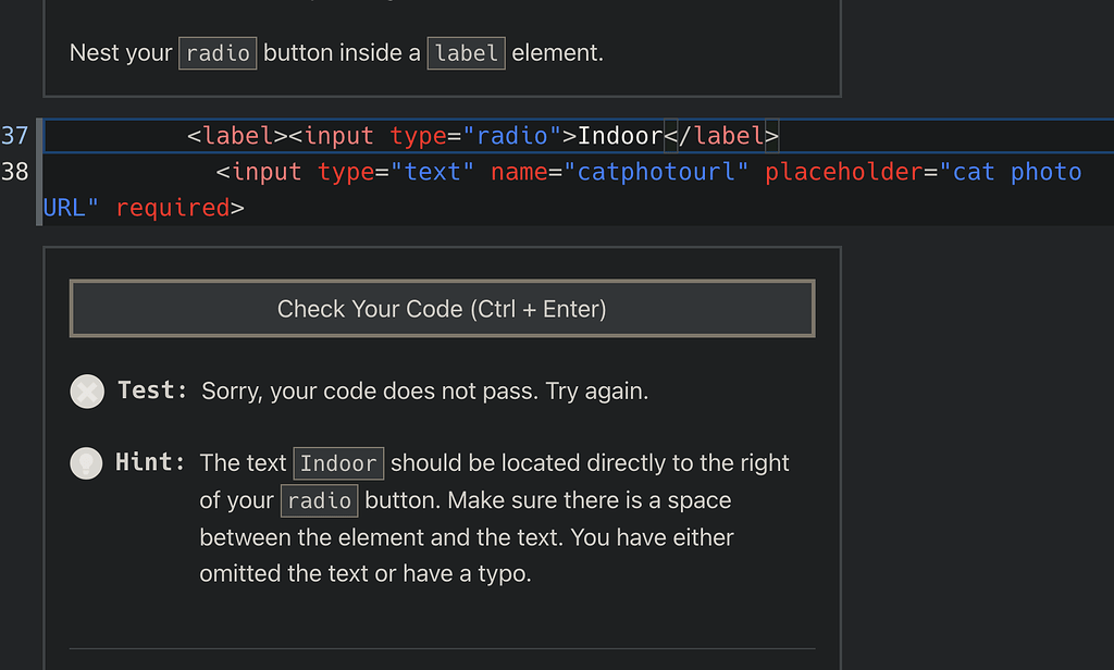 Learn HTML by Building a Cat Photo App - Step 45 - HTML-CSS - The freeCodeCamp Forum
