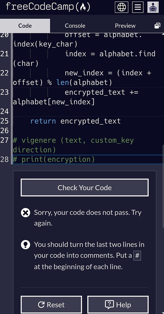 Learn String Manipulation by Building a Cipher - Step 70 - Python - The freeCodeCamp Forum