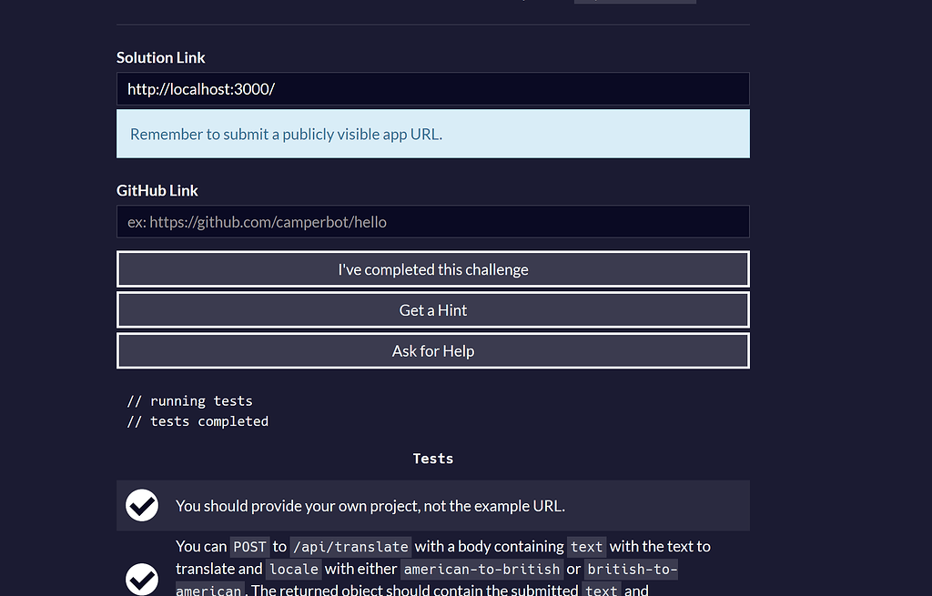 Quality Assurance Projects - American British Translator - JavaScript - The freeCodeCamp Forum