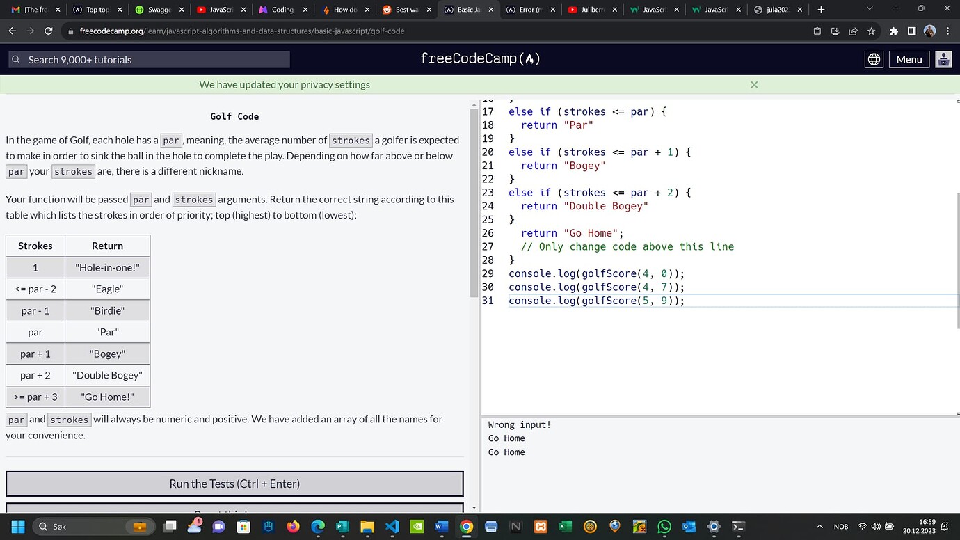 Error (minor) in "Golf code" tutorial - JavaScript - The freeCodeCamp Forum