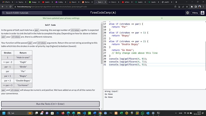 Error (minor) in "Golf code" tutorial - JavaScript - The freeCodeCamp Forum