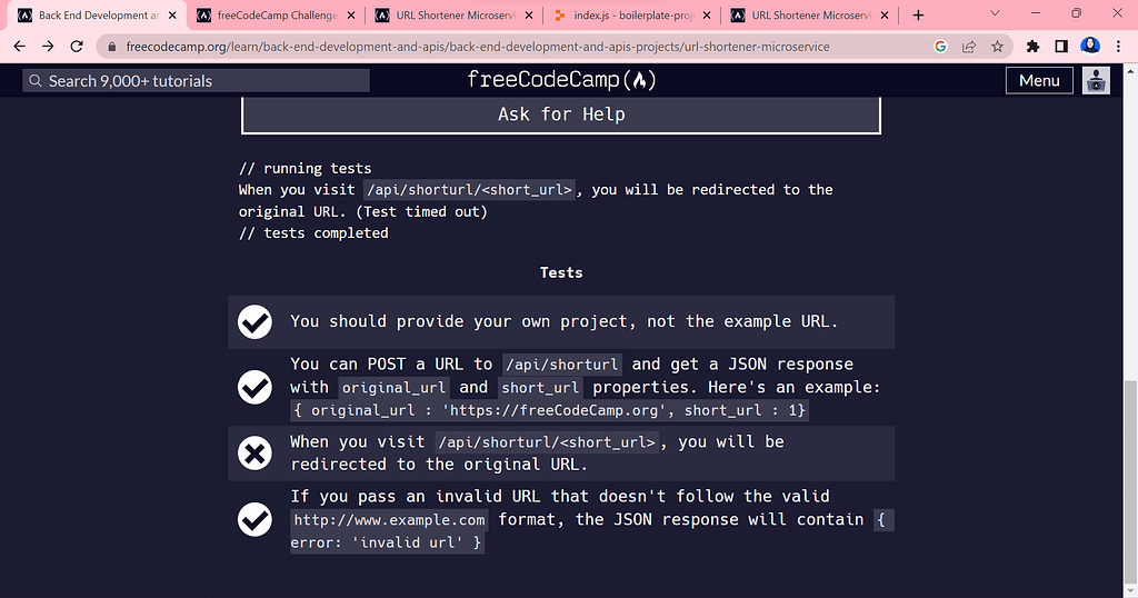 Back End Development and APIs Projects - URL Shortener Microservice - JavaScript - The ...