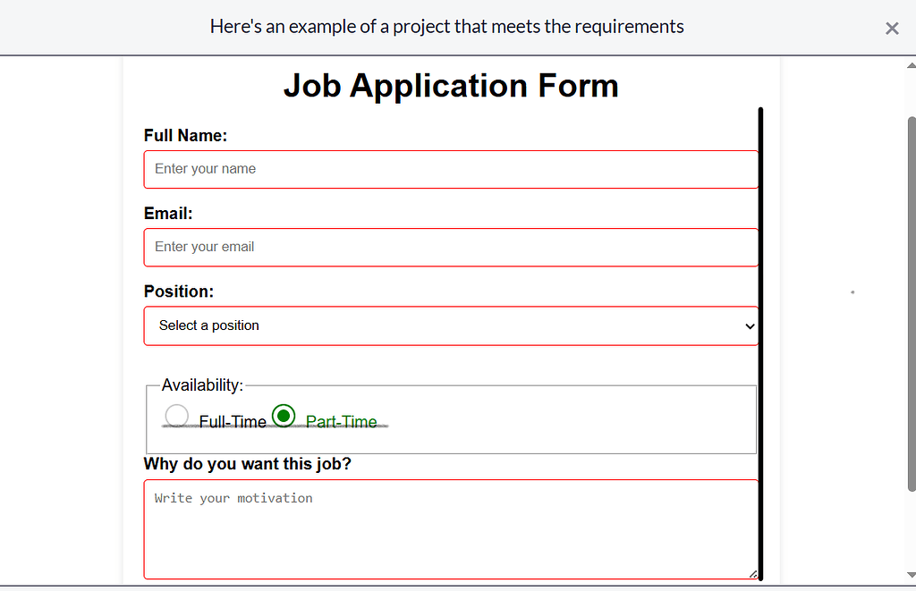 Build a Job Application Form - HTML-CSS - The freeCodeCamp Forum