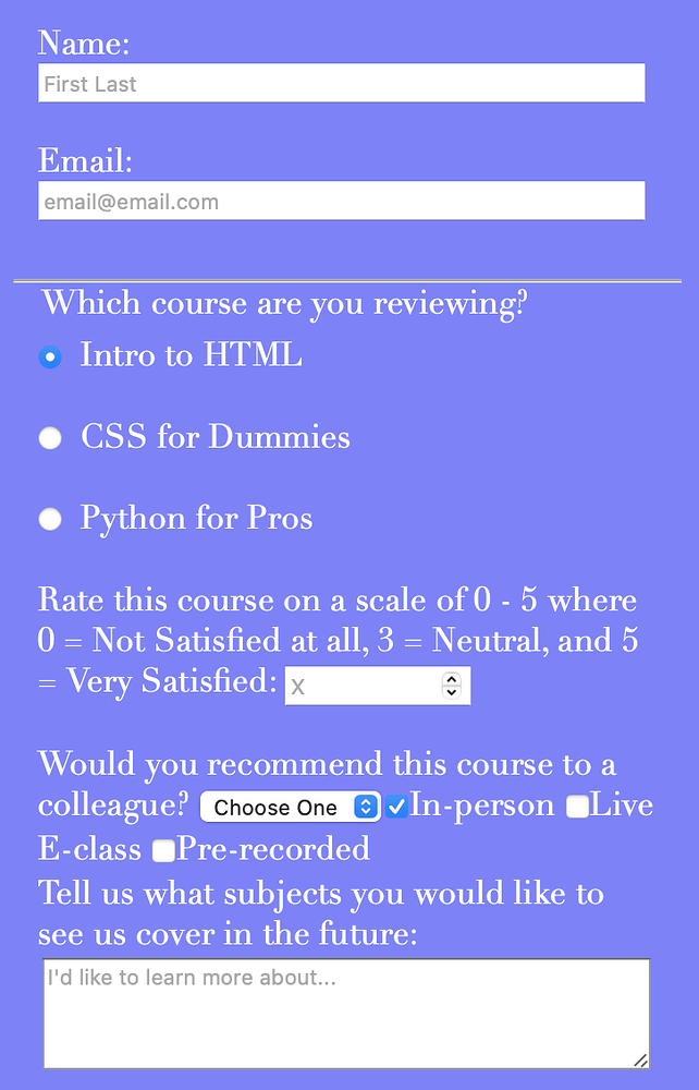 Build a Survey Form: passing tests, but - HTML-CSS - The freeCodeCamp Forum