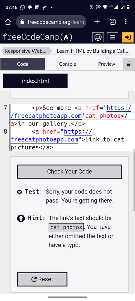 Learn HTML by Building a Cat Photo App - Step 12 - HTML-CSS - The freeCodeCamp Forum