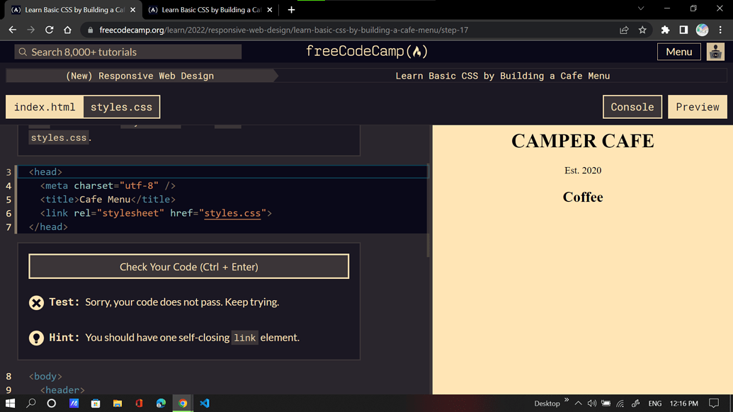 Learn Basic CSS By Building A Cafe Menu Step 17 HTML CSS The FreeCodeCamp Forum