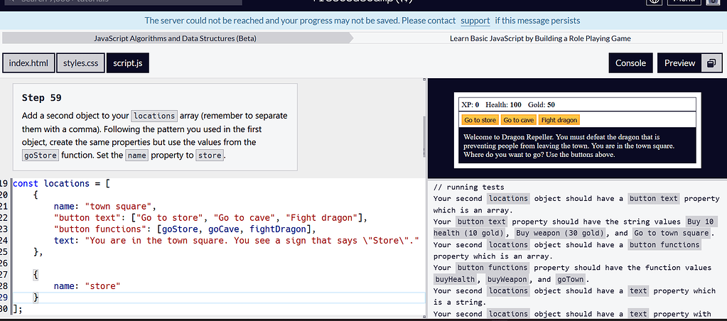 Build a Role Playing Game - Step 59 - JavaScript - The freeCodeCamp Forum