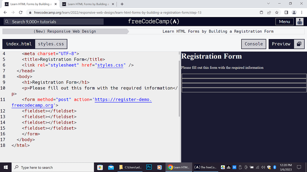 Learn HTML Forms by Building a Registration Form - Step 28 - HTML-CSS - The freeCodeCamp Forum