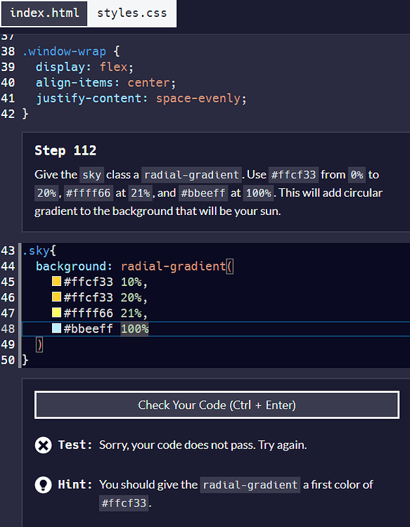 How is this not correct? Step 112 City Skyline - HTML-CSS - The ...