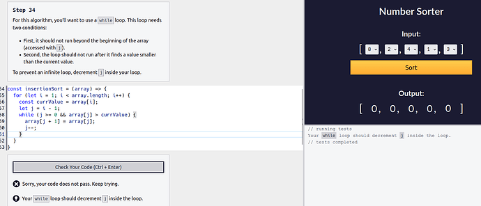 Learn Basic Algorithmic Thinking by Building a Number Sorter - Step 34 - JavaScript - The ...