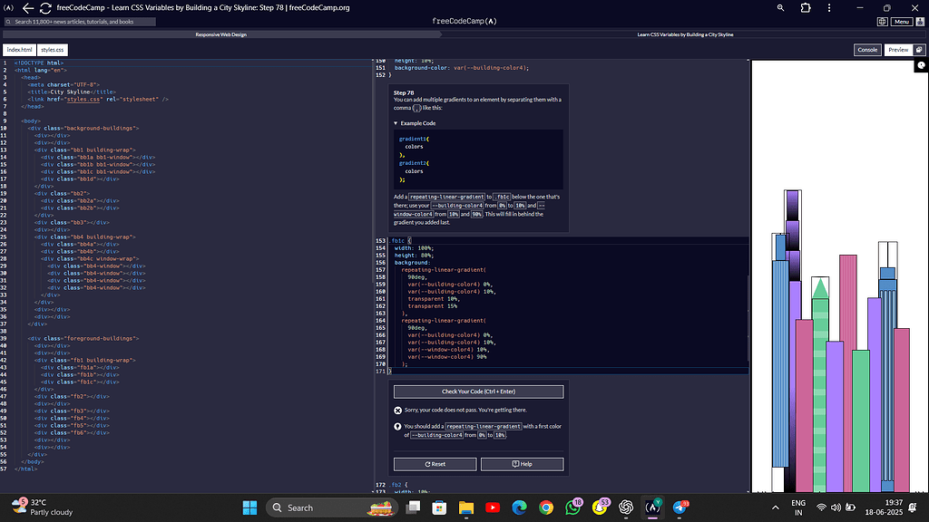 Learn CSS Variables by Building a City Skyline - Step 78 - HTML-CSS - The freeCodeCamp Forum