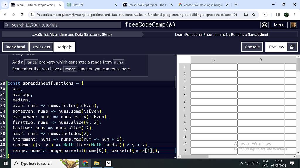 The Issue With Step 101 In Javascript Spreadsheet Javascript The Freecodecamp Forum